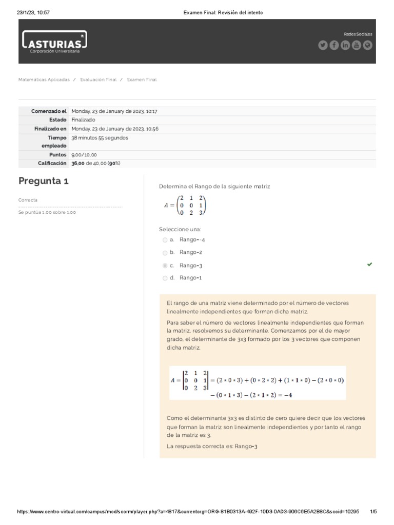 Examen Final MA | PDF | Determinante | Matriz (Matemáticas)