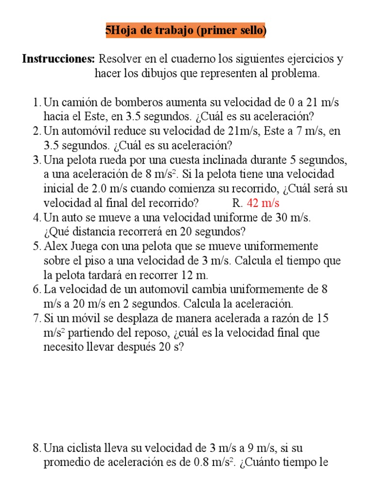 Aceleración, Ejercicios Resueltos 1 | PDF | Aceleración | Velocidad