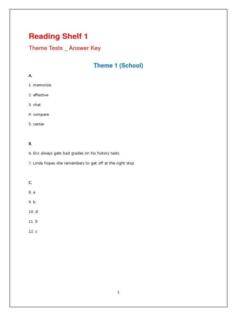 Reading-Shelf 1 Theme-Test AK | PDF
