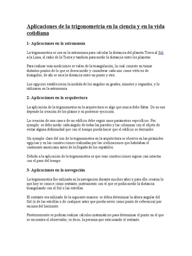 Aplicaciones de La Trigonometría en La Ciencia y en La Vida Cotidiana | PDF | Medición ...