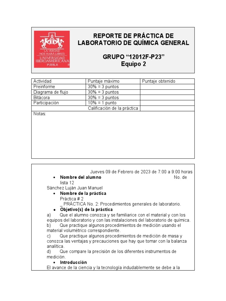 Formato Reporte Lab Quí Gral | PDF | Balanza | Medición
