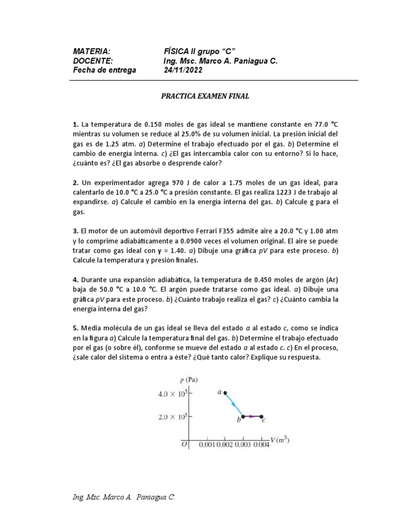 Práctica Examen Final Física II | PDF | Gases | Calor