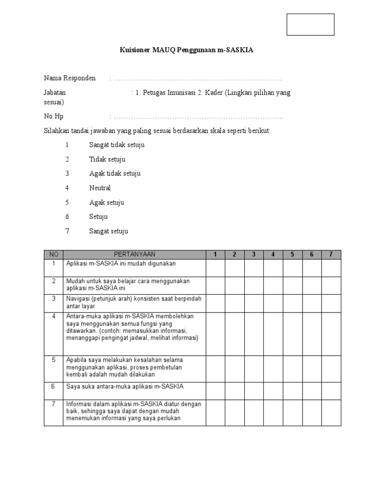 Kuisioner SUS Dan MAUQ | PDF