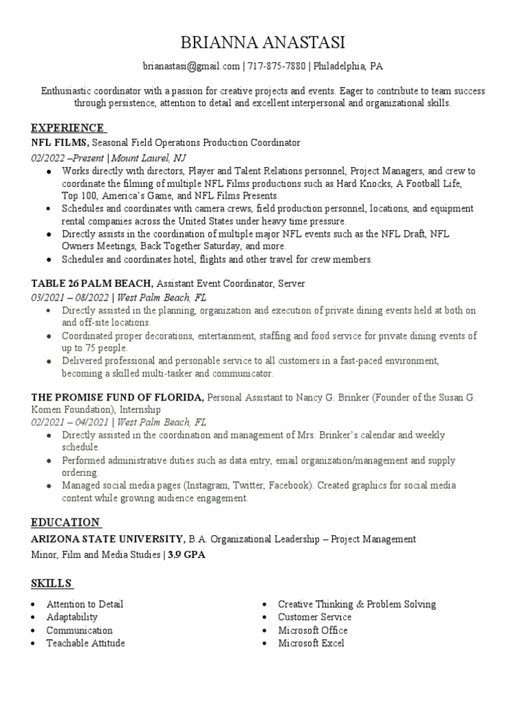 Brianna Anastasi - Resume 1 23 | PDF | Social Media | Popular Culture & Media Studies