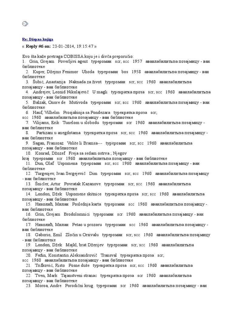 Džepne Knjige Spisak | PDF