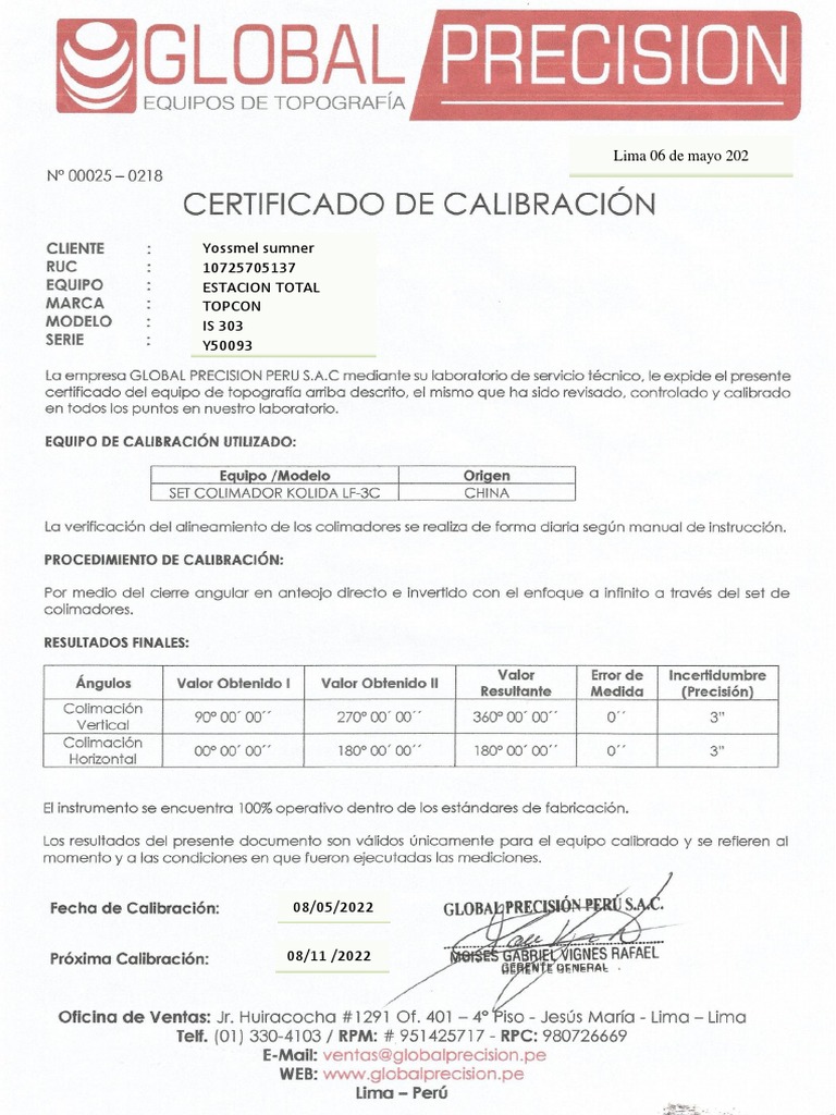 Certificado Calibracion Estacion Total | PDF Certificado Calibracion Estacion Total | PDF