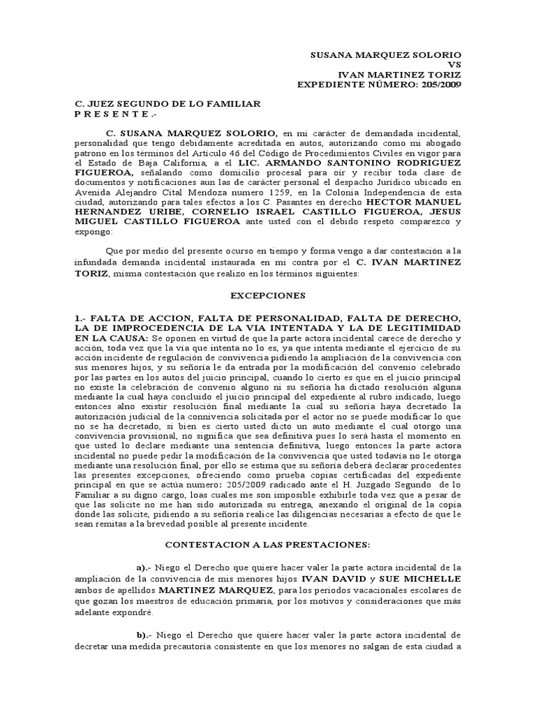 Contestacion A Incidente Sra Susana Marquez Solorio Definitivo | PDF ...