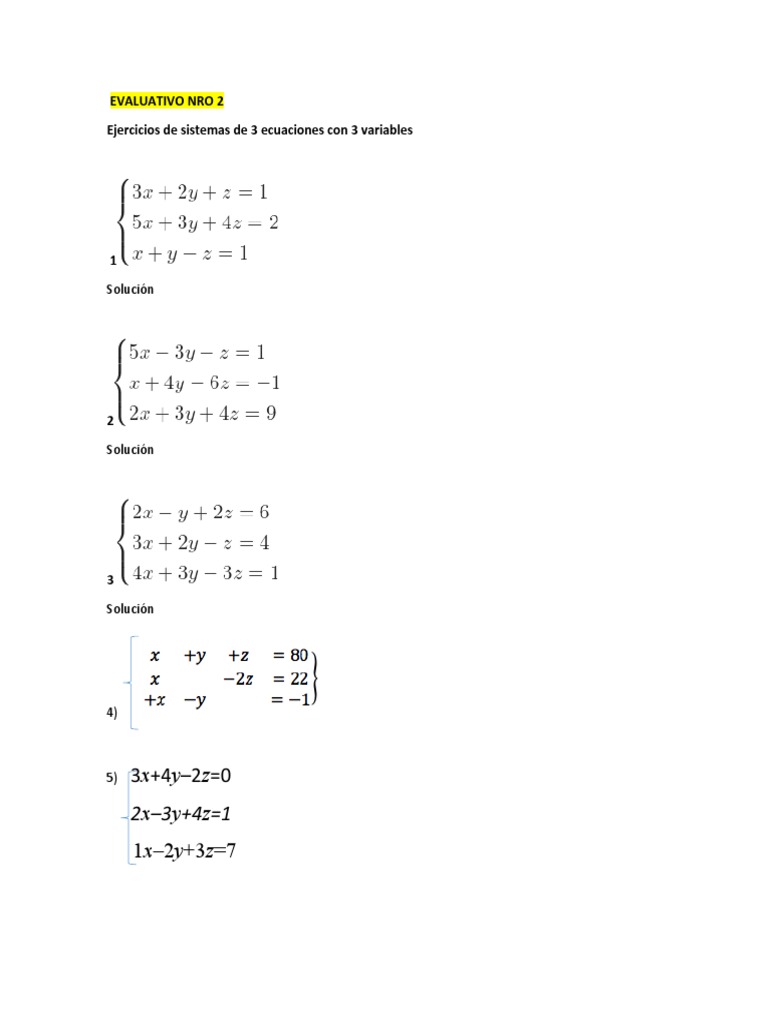 Ejercicios de Sistemas de 3 Ecuaciones Con 3 Variables | PDF | Métodos ...