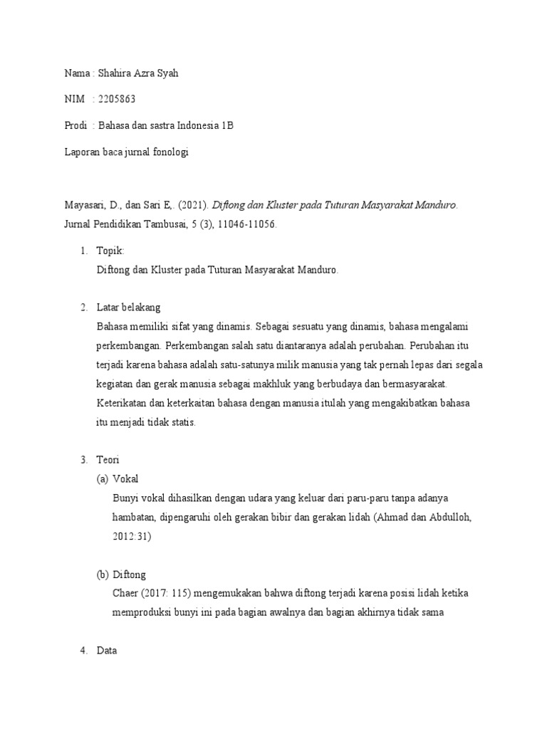 Laporan Baca Jurnal Fonologi | PDF