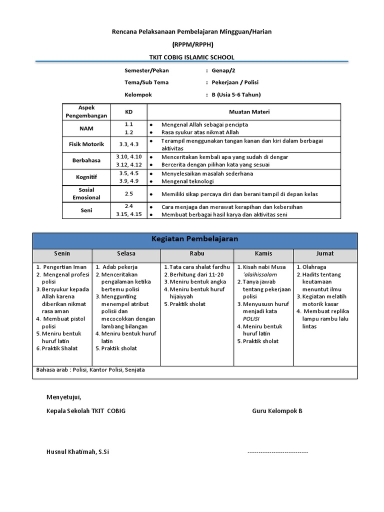 RPPH Tema Polisi untuk Anak TK | PDF