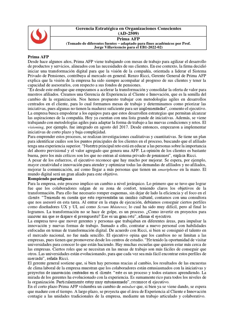 Caso Prima Afp | PDF | Innovación | Cliente