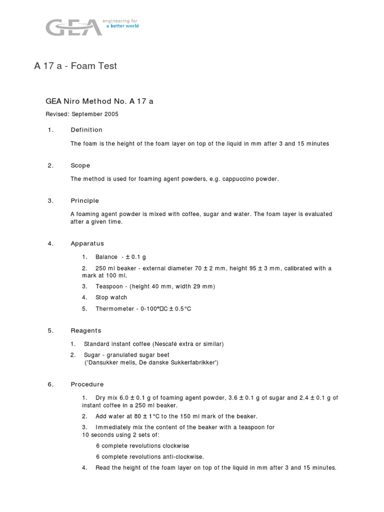 Foam Test Method for Beverages | PDF | Cooking, Food & Wine | Wellness