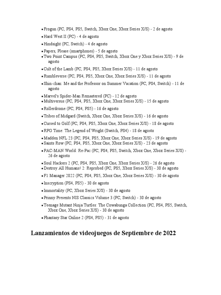 Calendario Videojuegos | PDF | Informática | Consolas de videojuegos ...
