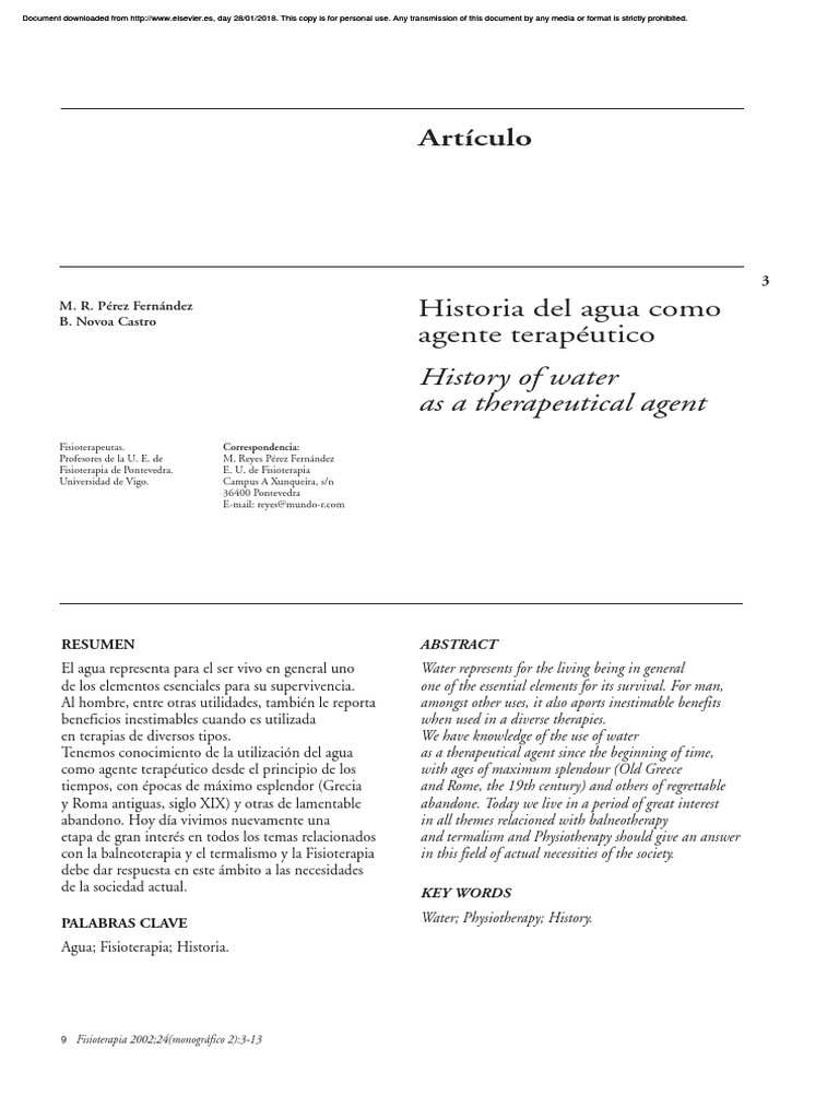 Historia Del Agua Como Agente Terapéutico | PDF | Agua | Terapia física