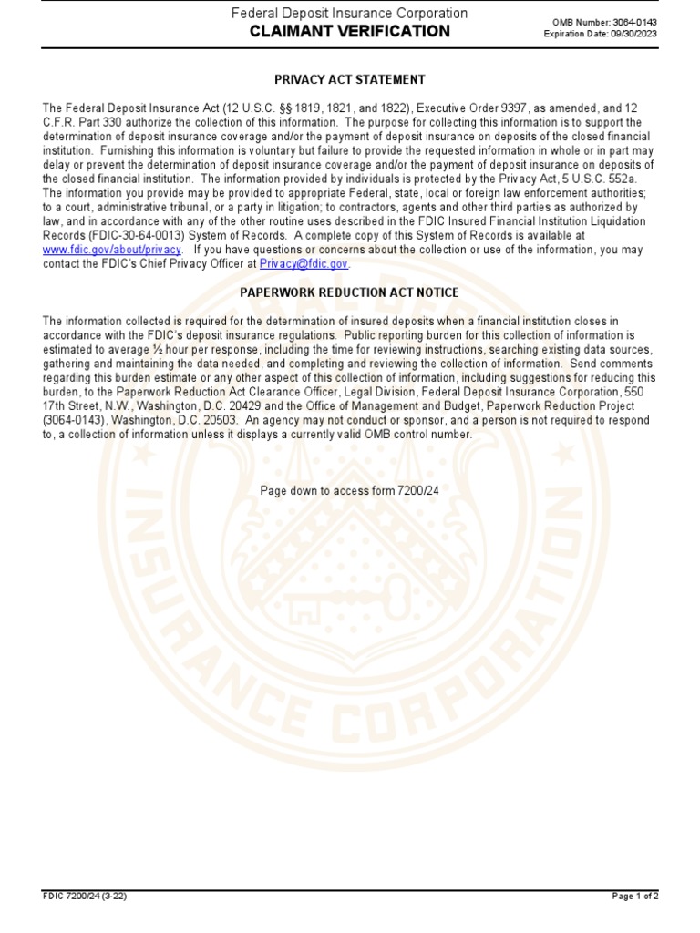Privacy Act Statement: WWW - Fdic.gov/about/privacy Privacy@fdic - Gov ...