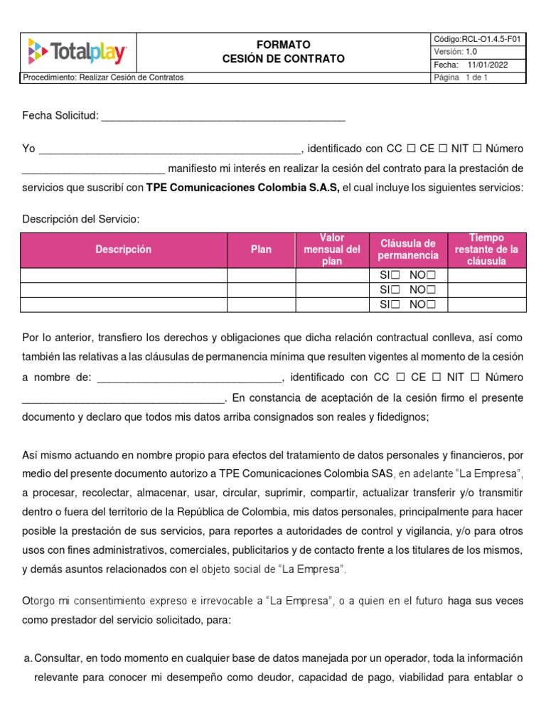 For Cesión de Contrato Totalplay | PDF | Business