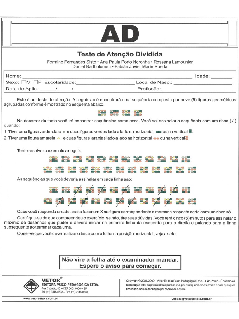 Teste Atenção Dividida | PDF