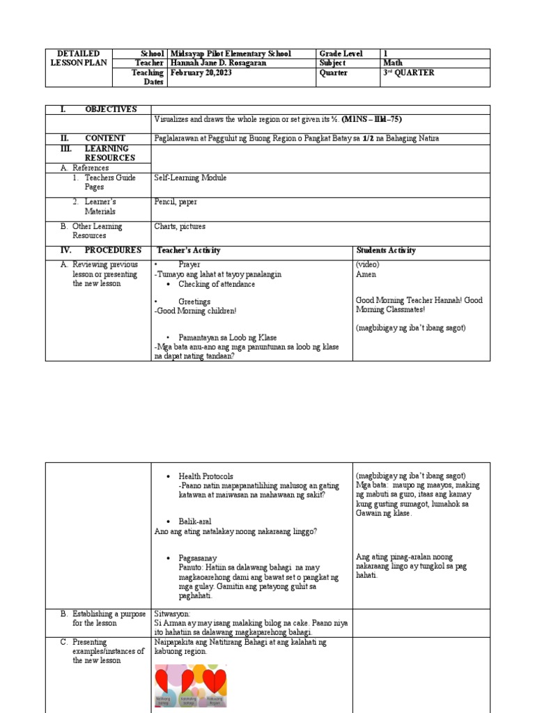 DETAILED LESSON PLAN Math 1 | PDF