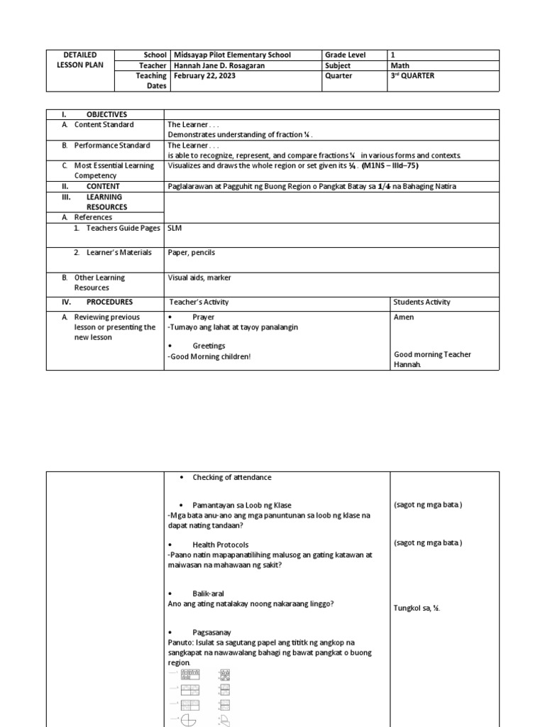DETAILED LESSON PLAn Math, 2 | PDF