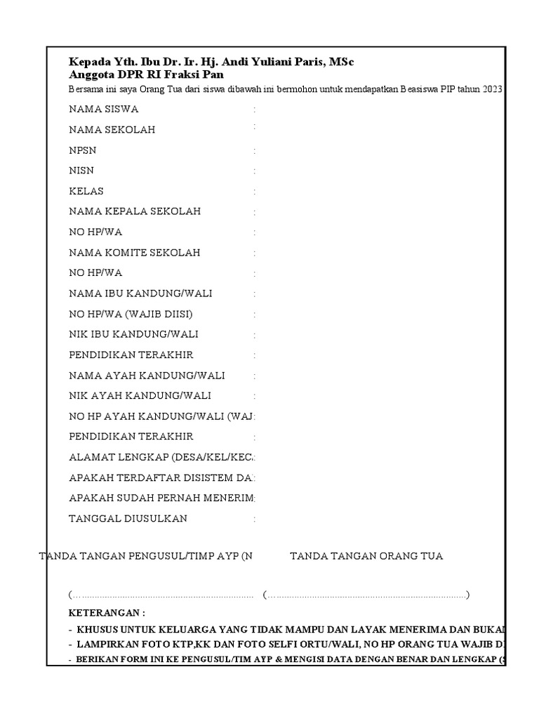Form Usulan Pip - Ayp 2023 (New) | PDF