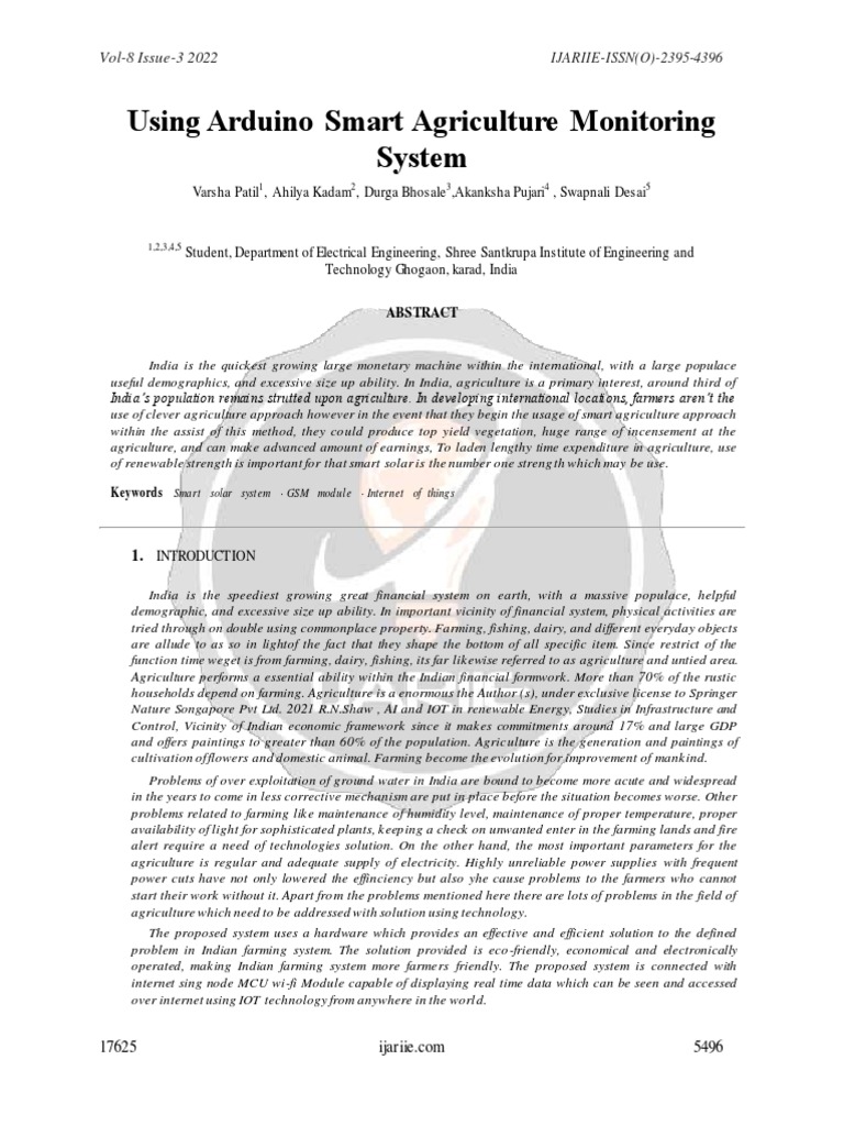 Using Arduino Smart Agriculture Monitoring Systel17625 Pdf Sensor