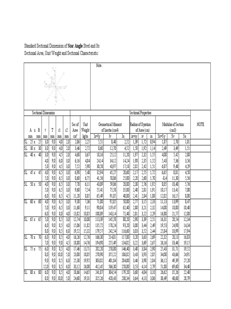 Star Angle Steel Specs & Weights | PDF | Quantity | Motion (Physics)