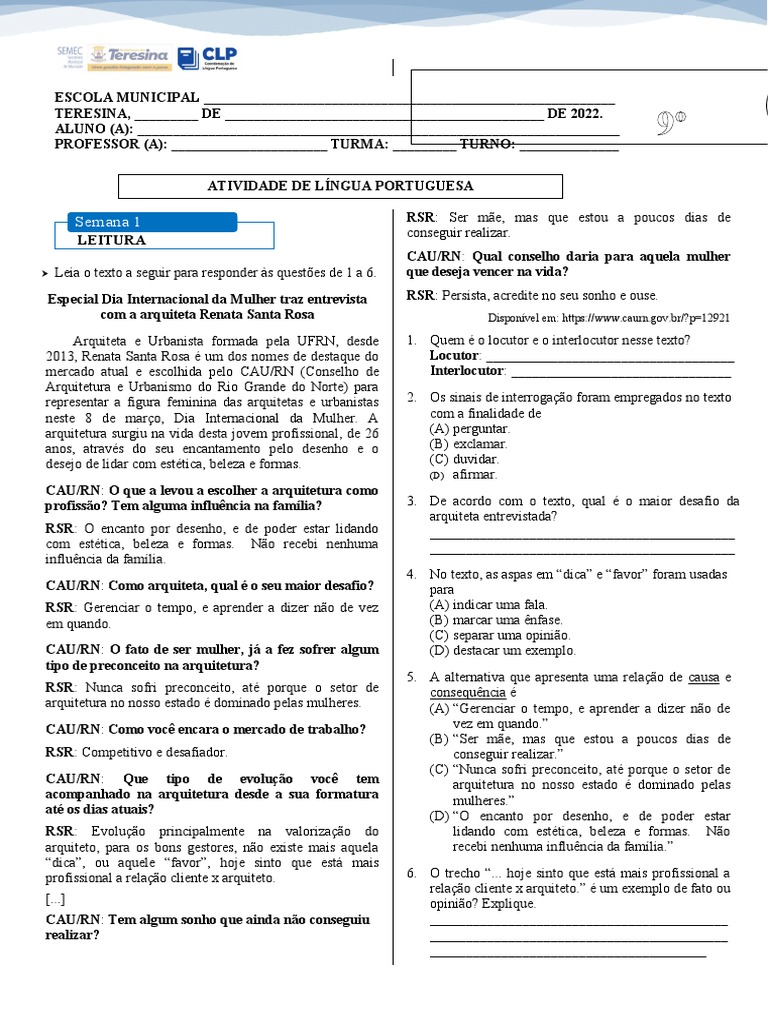 7 Atividade LP - 9º Ano - 08 A 19.08 | PDF | Assunto (gramática)