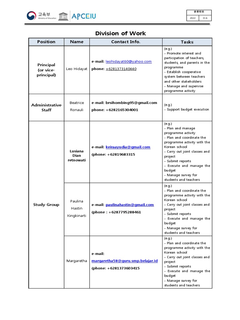 D-6. Division of Work - SMP Xaverius Maria Palembang | PDF