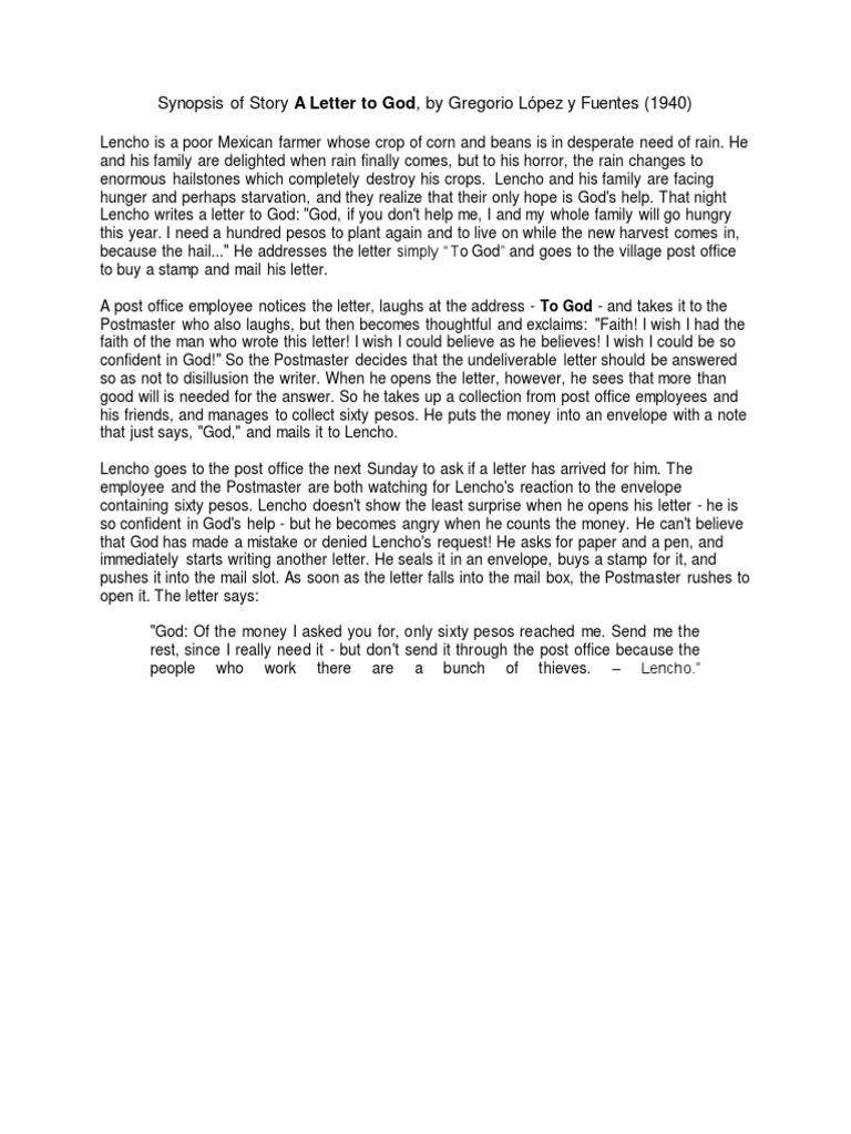 Una Carta A Dios Synopsis | PDF