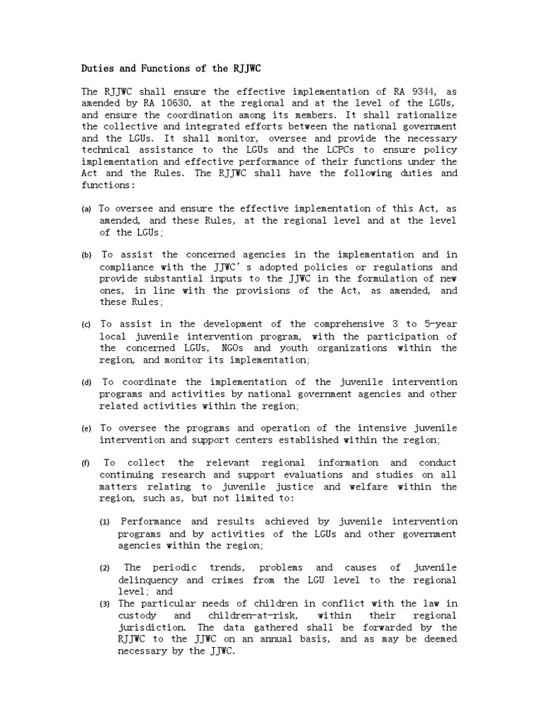 Duties of RJJWC | PDF | Government | Justice