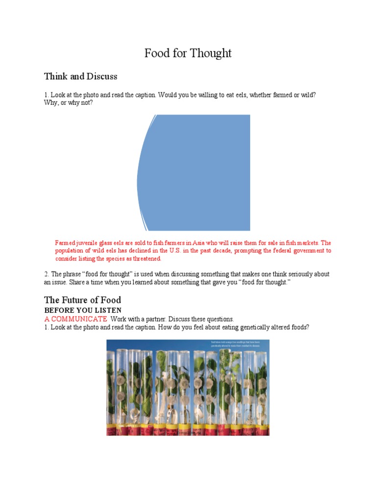 Food For Thought Worksheet | PDF | Aquaculture | Genetically Modified Food