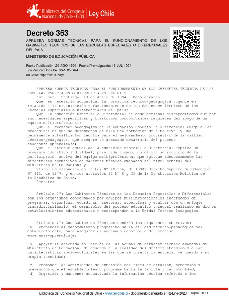 Decreto 363 | PDF | Sicología | Educación especial