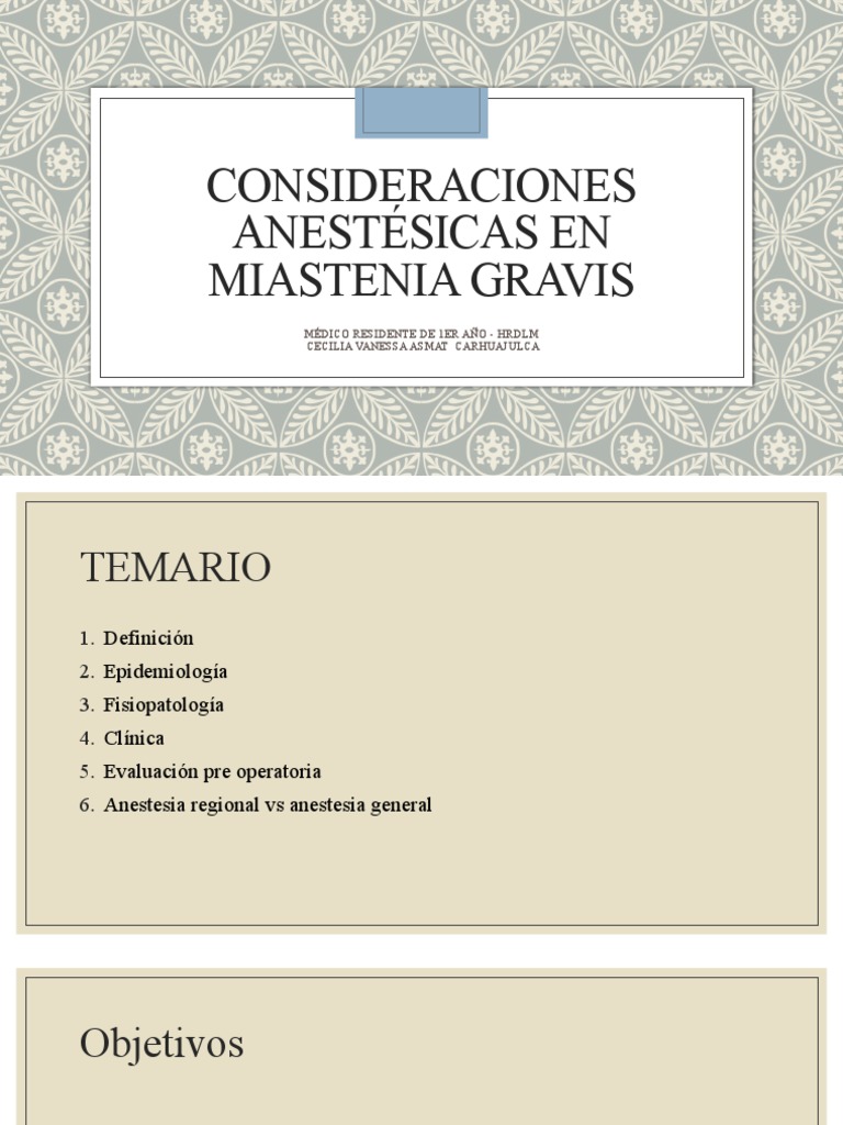Consideraciones Anestésicas en Miastenia Gravis | PDF | Anestesia ... Consideraciones Anestésicas en Miastenia Gravis | PDF | Anestesia ...