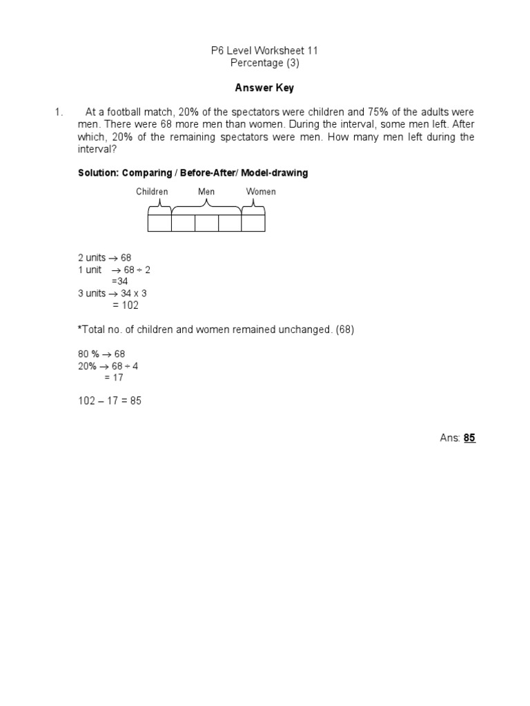 Level WS 11 - Percentage (3) Answer Key | PDF | Arithmetic | Mathematics