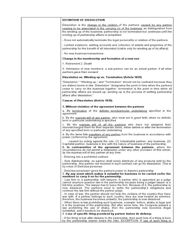Understanding Partnership Dissolution | PDF | Partnership | Liquidation