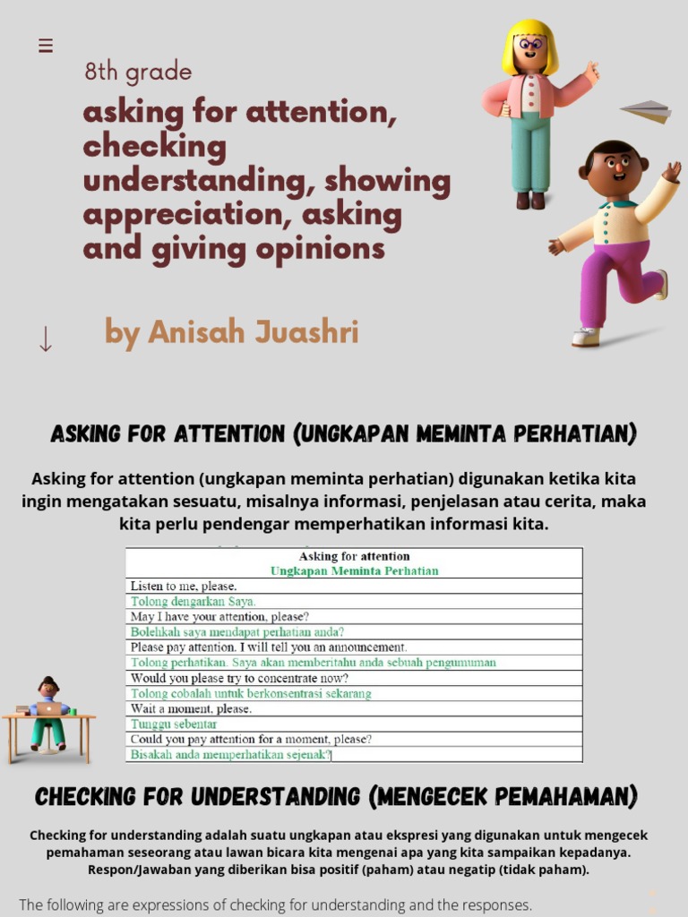 CHAPTER 1 - Asking For Attention, Checking Understanding, Showing Appreciation, Asking and ...