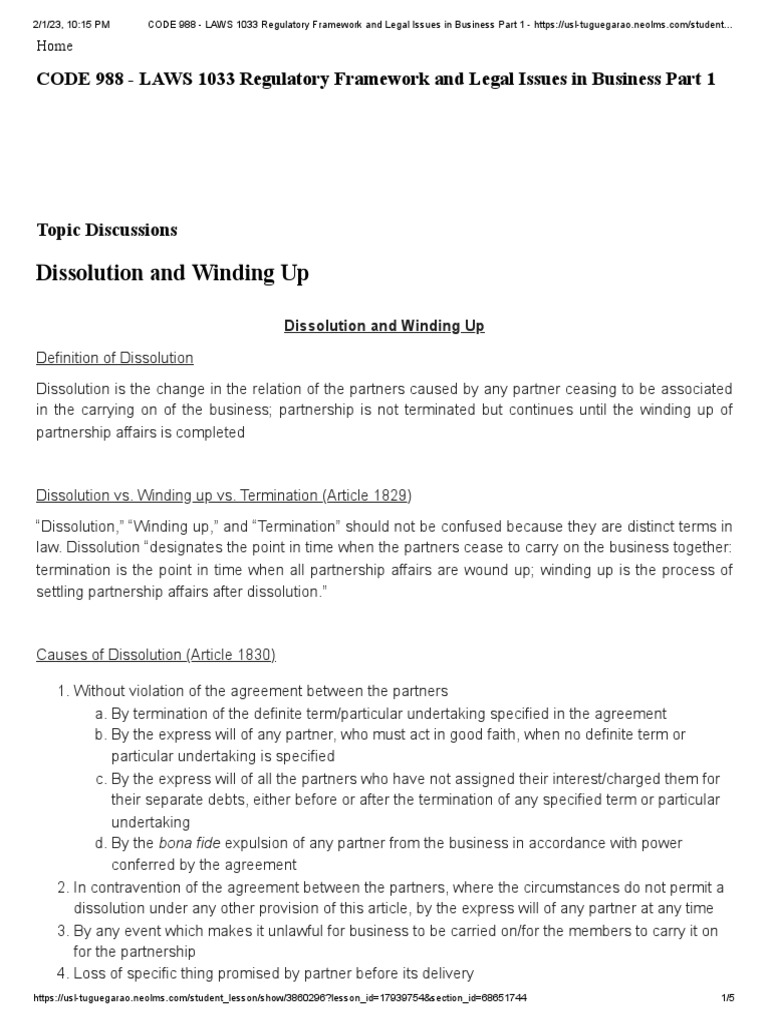 Business Dissolution and Winding Up Guide | PDF | Partnership | Liquidation