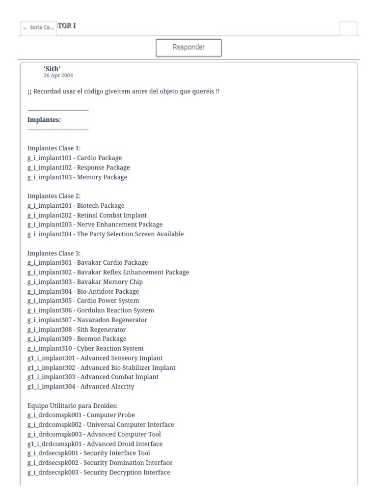 Codigos KoTOR I - Serie Caballeros de La Antigua República - Clan DLAN | PDF | Jedi | Star Wars