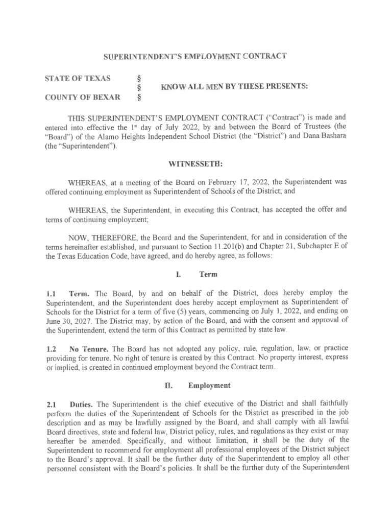 Alamo Heights ISD Superintendent Contract | PDF
