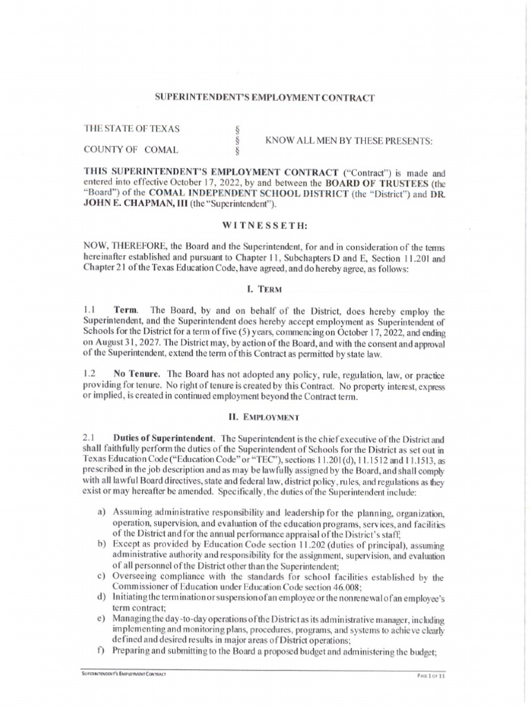 Comal ISD Superintendent Contract | PDF