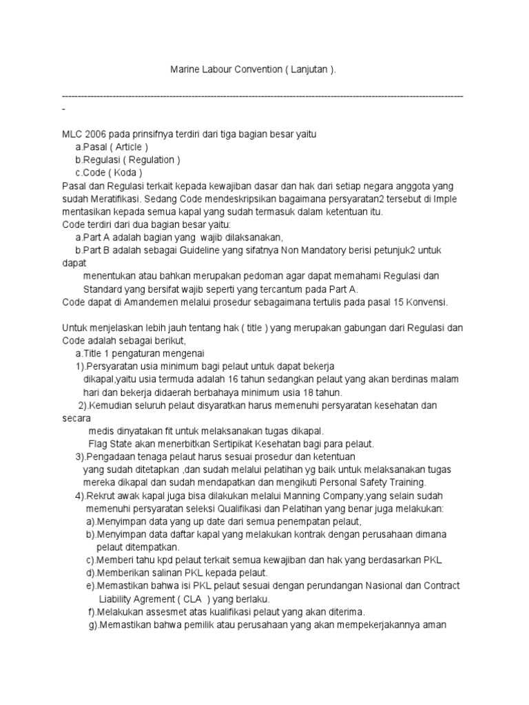 Pertemuan VII, Undang Undang Pelayaran Dan Konvensi Internasional MLC. | PDF
