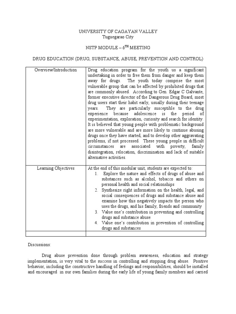 NSTP Module 6th DRUG EDUCATION Students | PDF | Adolescence | Substance ...