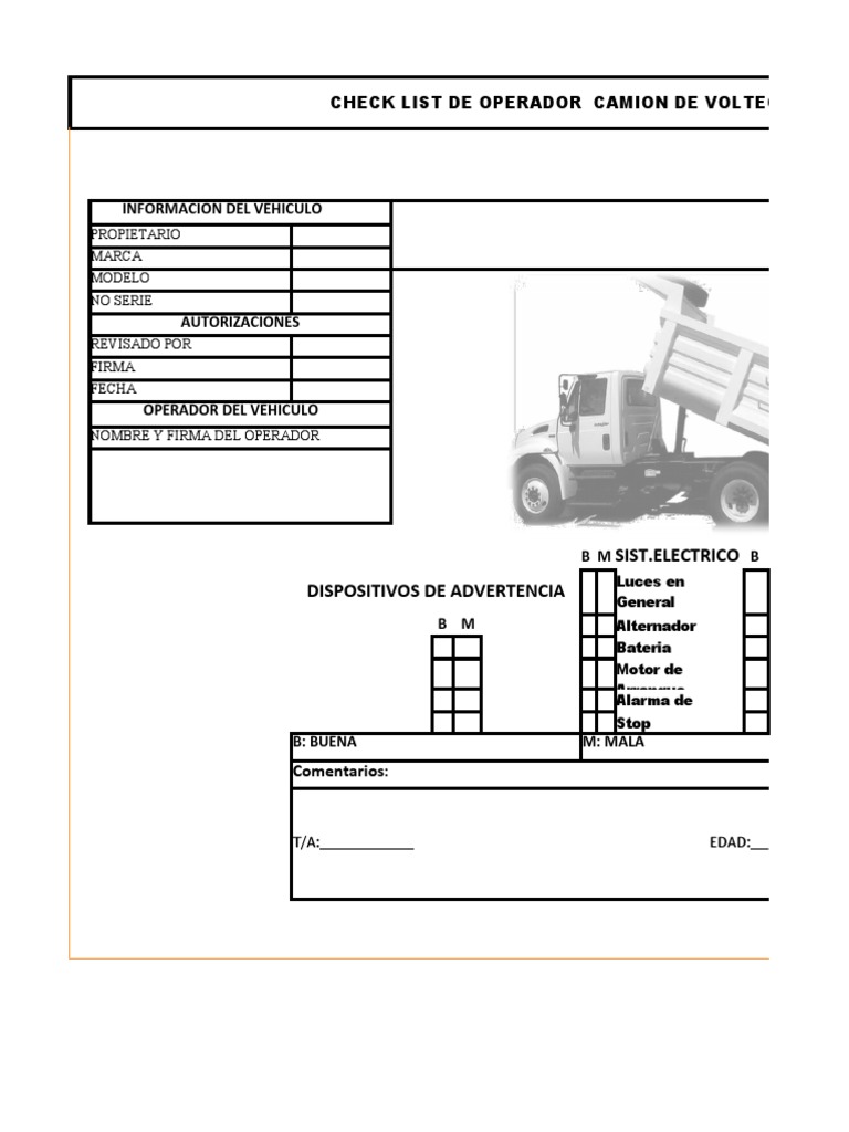 Checklist Camion de Volteo Editable | PDF | Camión | Transporte