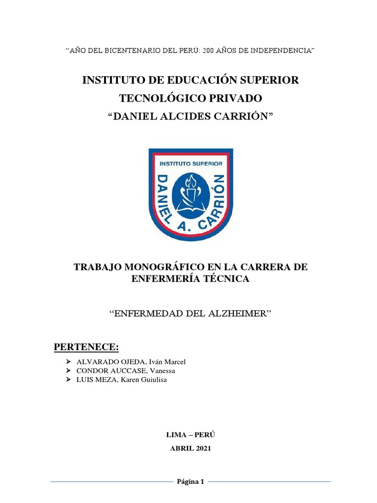 Monografia Alzheimer 2 Net51-18 Alvarado-Condor-Luis | PDF | Enfermedad ...