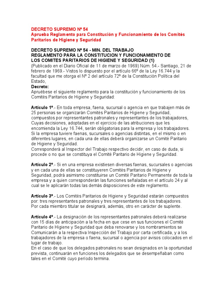 Reglamento Comités Paritarios 1969 | PDF | Finanzas y dinero