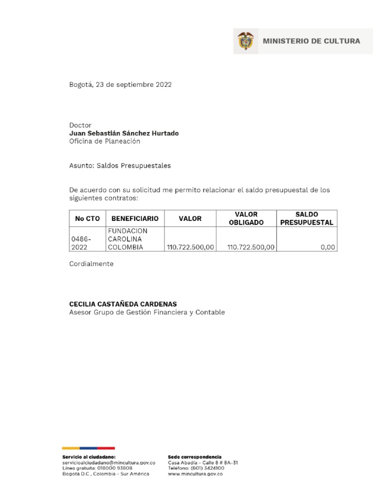 Certificado de Saldos - Convenio 0486 - 2022 | PDF Certificado de Saldos - Convenio 0486 - 2022 | PDF