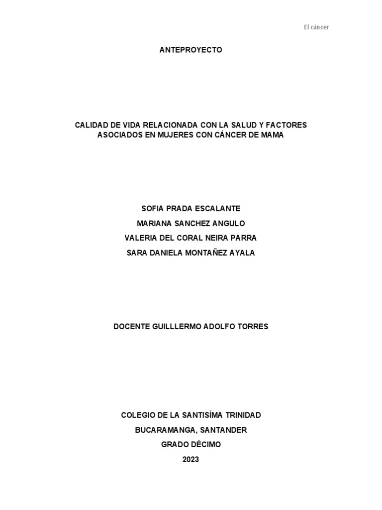 ANTEPROYECTO | PDF | Cáncer | Cáncer de mama