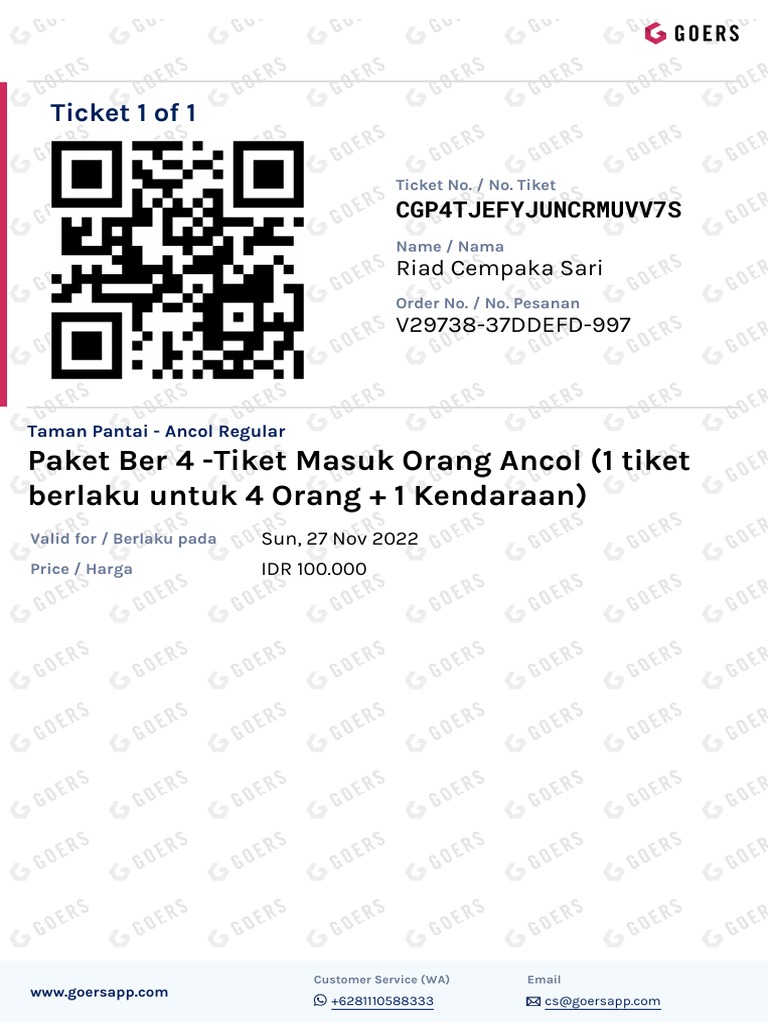 Ticket 1 of 1: Paket Ber 4 - Tiket Masuk Orang Ancol (1 Tiket Berlaku Untuk 4 Orang + 1 ...