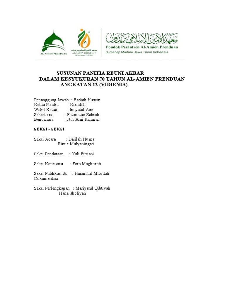 Susunan Panitia Reuni Akbar | PDF Susunan Panitia Reuni Akbar | PDF