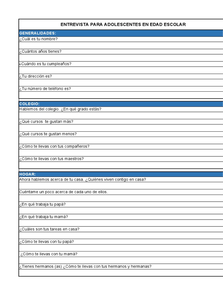Formato de Entrevista para Adolescentes | PDF